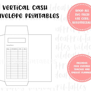 Vertical Cash Money Envelope Printable, Cash Envelope Wallet System ...