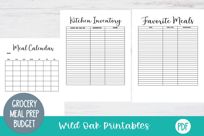 Weekly Meal Plan Bundle Printable Food Budget Planner Food - Etsy