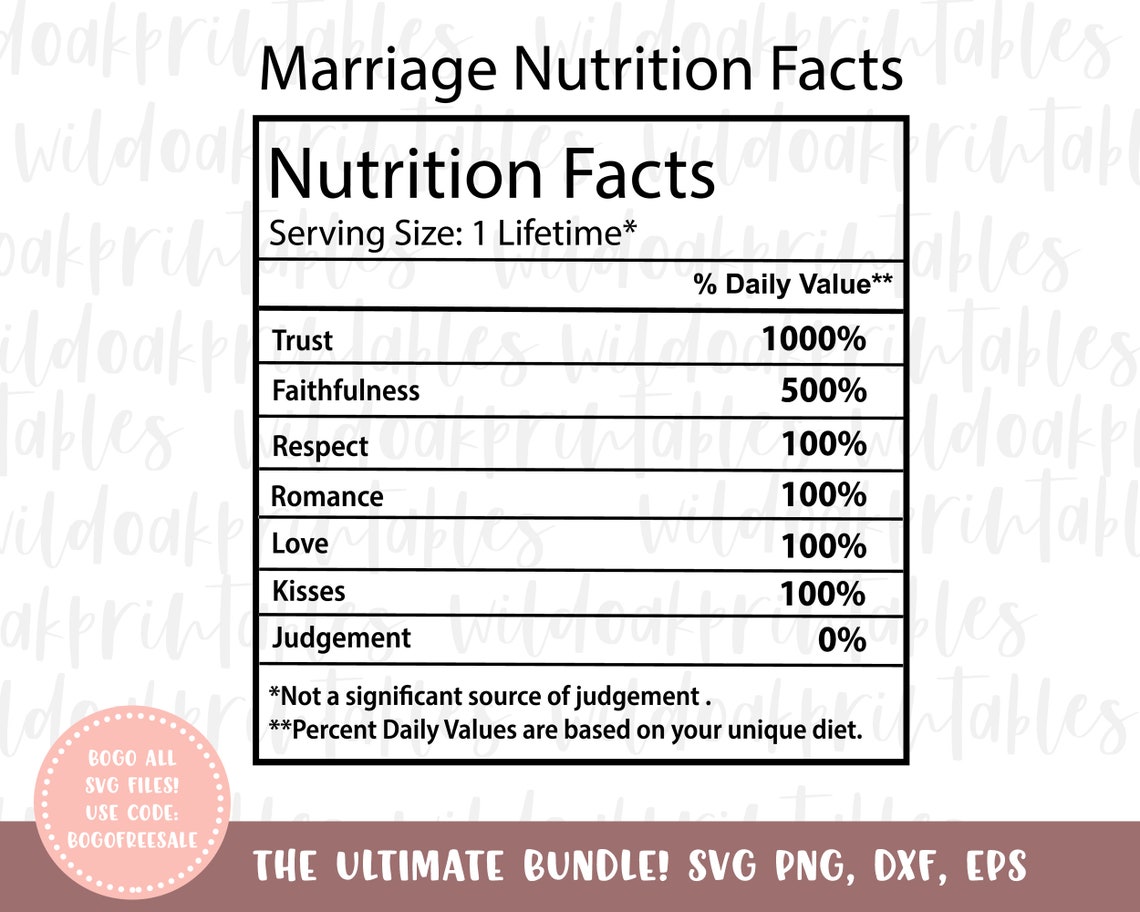 Marriage Nutrition Facts Labels Svg, Husband and Wife Svg, Wifey Svg ...