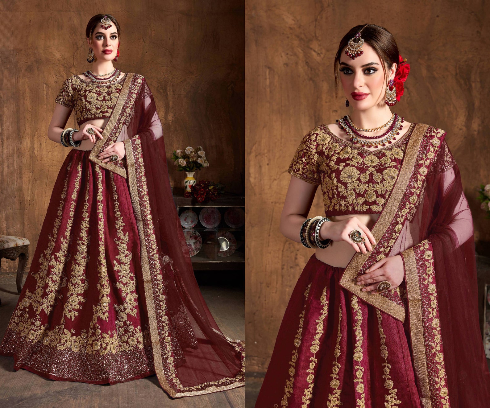 Maroon Lehenga Choli for Women Ready to Wear Custom Size Zari - Etsy