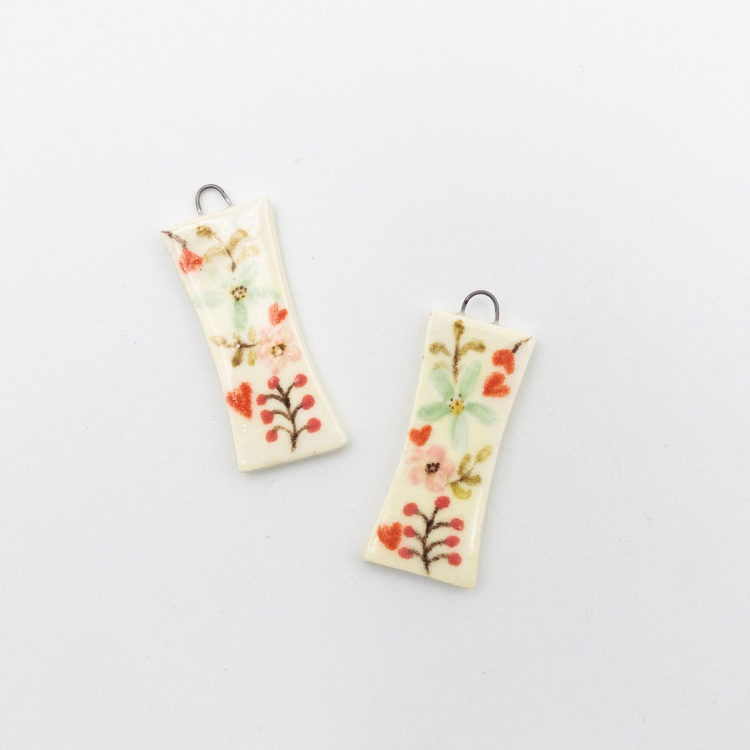 2 Enameled Ceramic Floral Charms, Artisanal Charms, Sarreve, Hand ...
