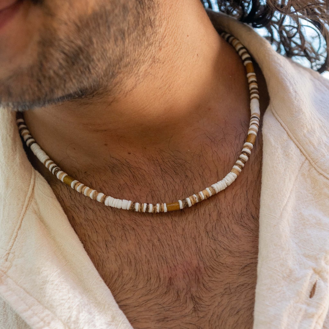 Nusa Lembongan Wood Bead Surf Choker: Puka Shell Necklace, Handmade ...