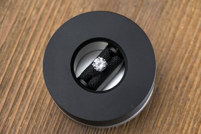 Unique Slim Engagement Ring Box: Black Aluminum, Steel Mechanical Iris ...
