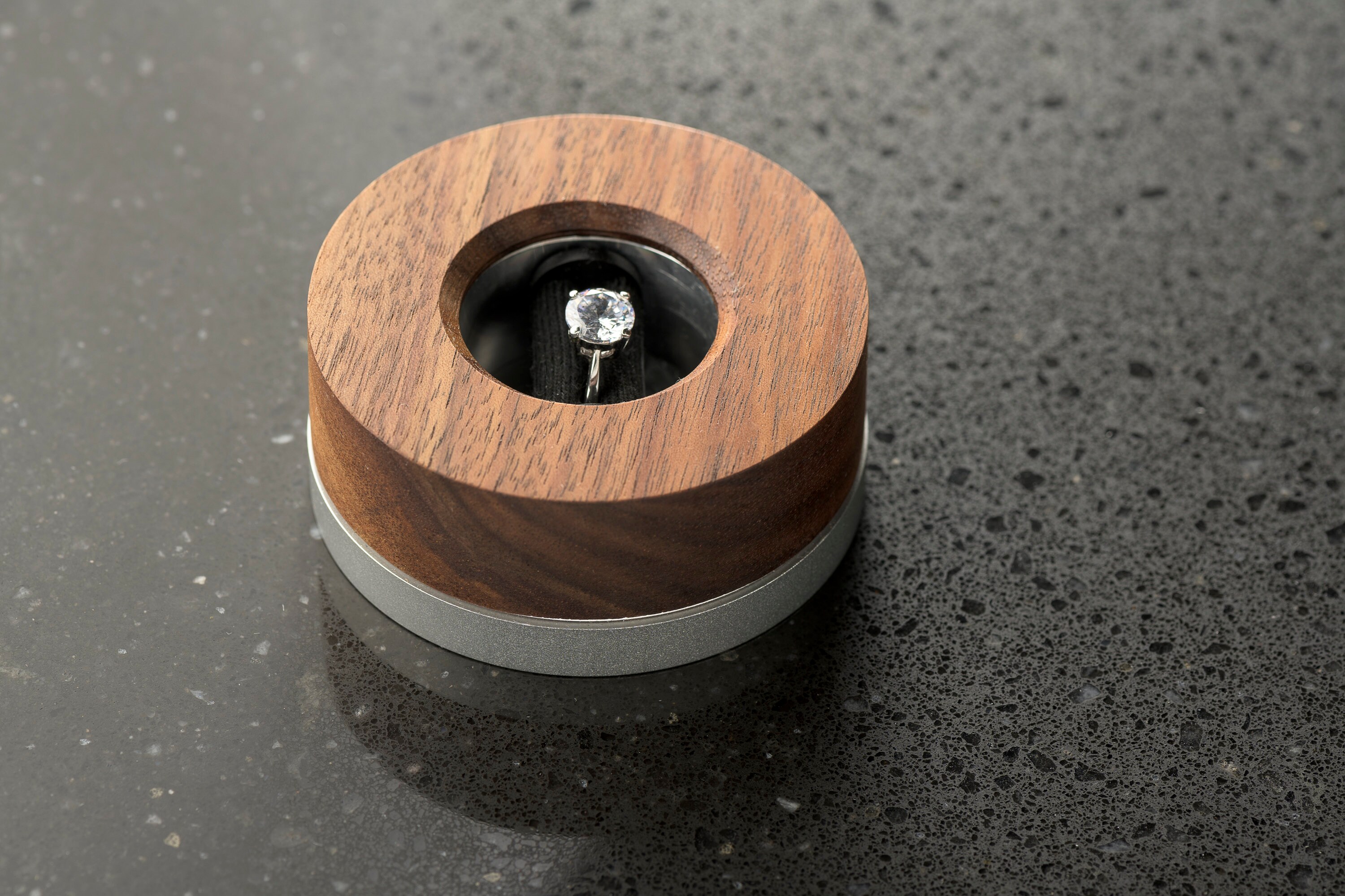 Slim Engagement Ring Box Walnut and Stainless Steel | Etsy