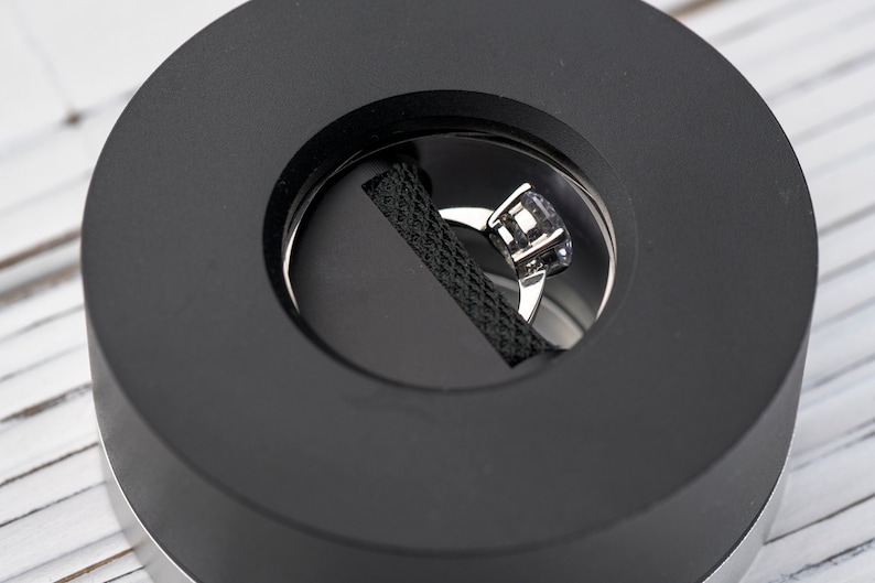 Unique Slim Engagement Ring Box: Black Aluminum, Steel Mechanical Iris ...