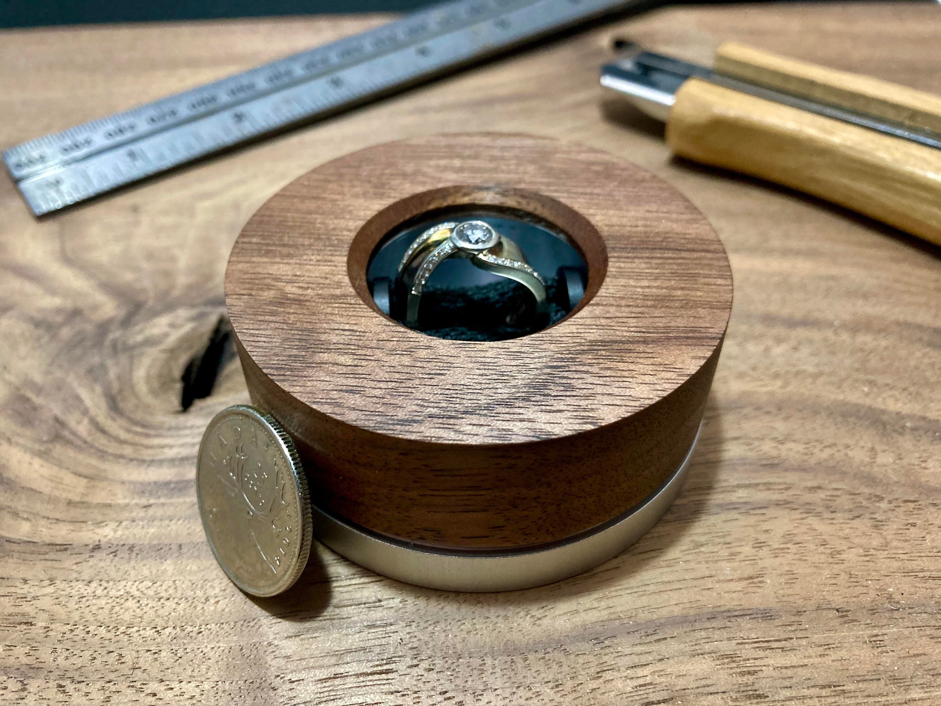 Slim Engagement Ring Box Walnut and Stainless Steel | Etsy
