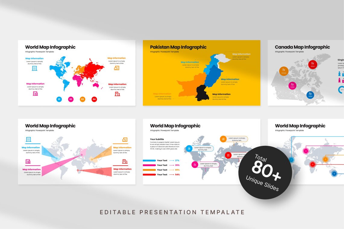 Modern Map Infographic Presentation Template | Geographic Data Visualization | Business ...