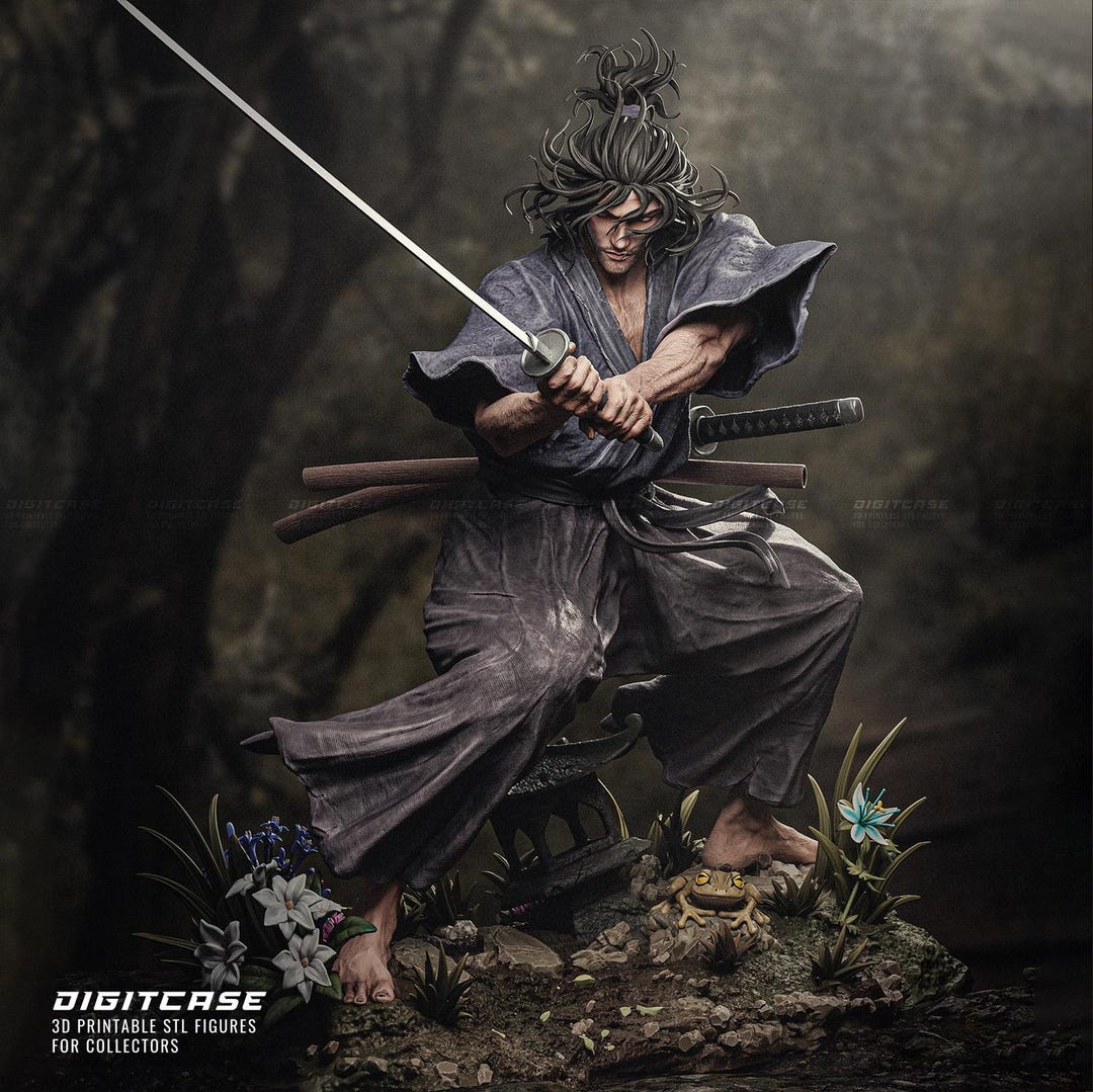Musashi STL 3D Print File | Vagabond Fan Art Samurai Slash Pose Statue ...