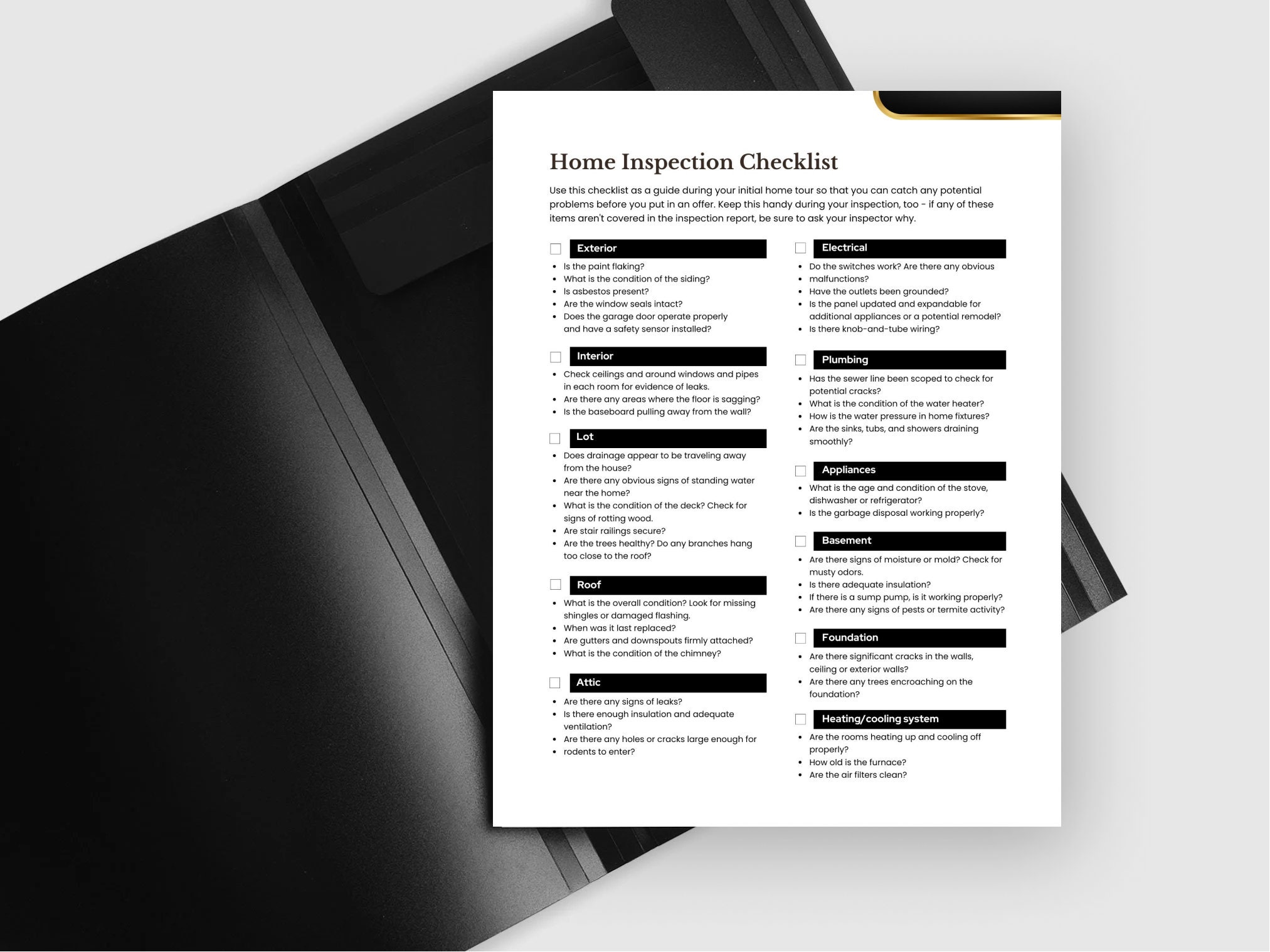 Luxury Real Estate Home Inspection Checklist | Home Buyer Checklist ...
