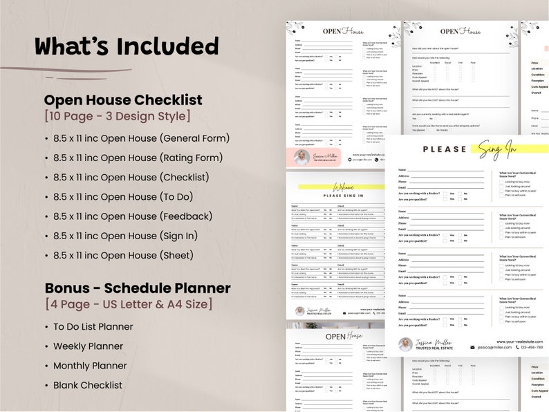 Open House Checklist Bundle: Real Estate Agent Forms (canva PDF) - Etsy