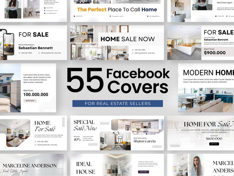 55x Clean Realtor Facebook Covers Template | Editable Facebook Cover ...