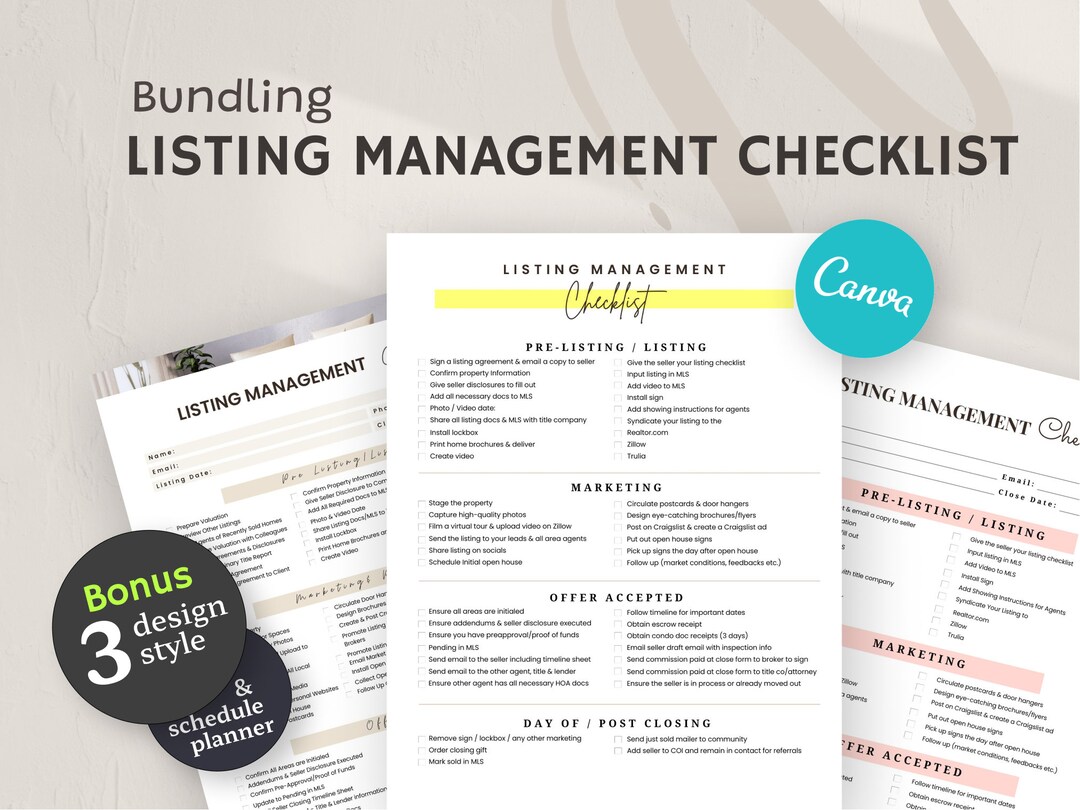 Real Estate Listing Management Checklist | Listing to Close Checklist ...