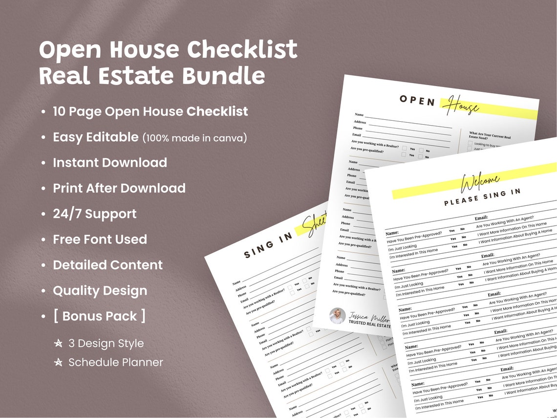 Open House Checklist Bundle: Real Estate Agent Forms (canva PDF) - Etsy