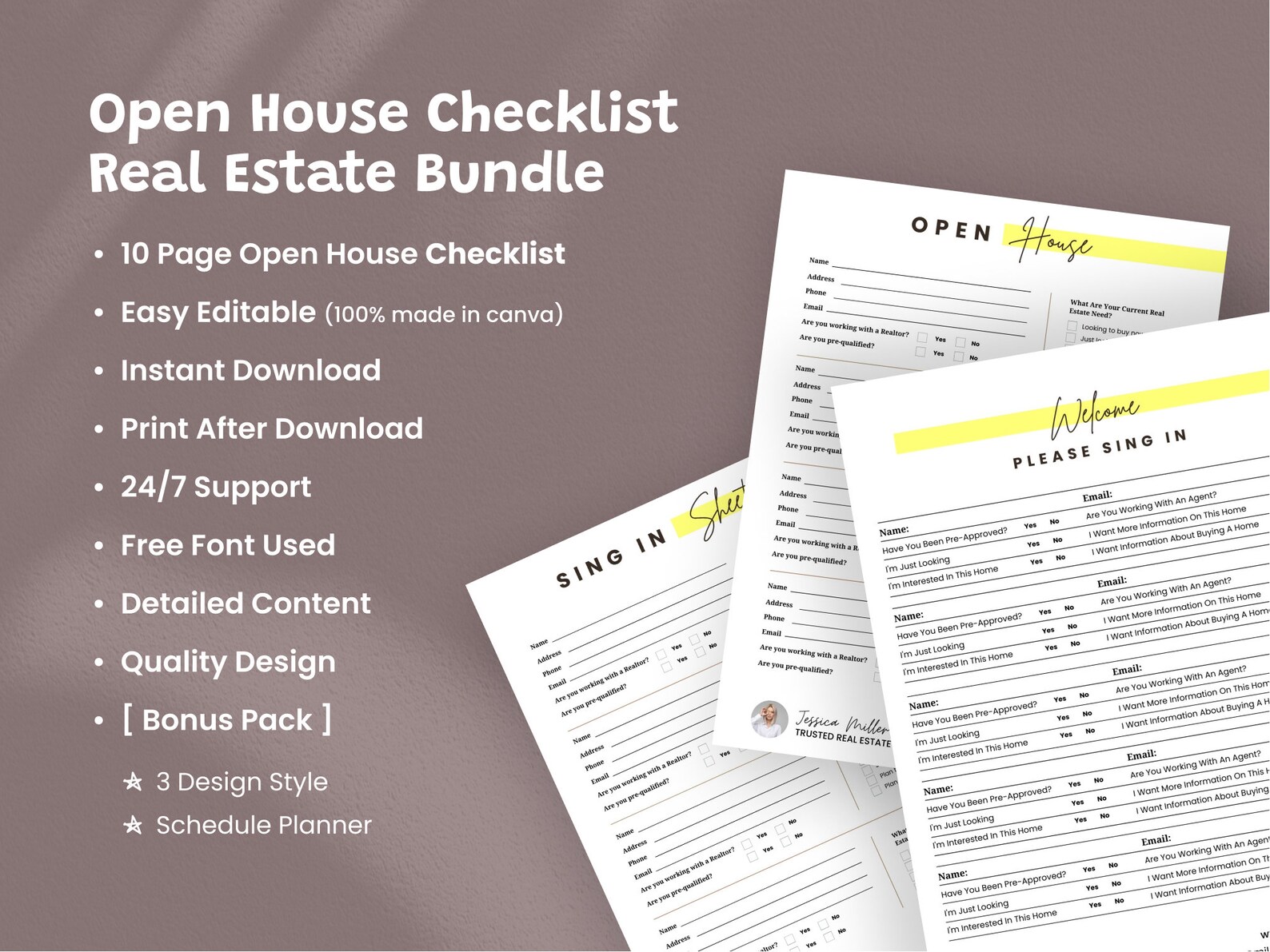 Open House Checklist Bundle: Real Estate Agent Forms (canva PDF) - Etsy