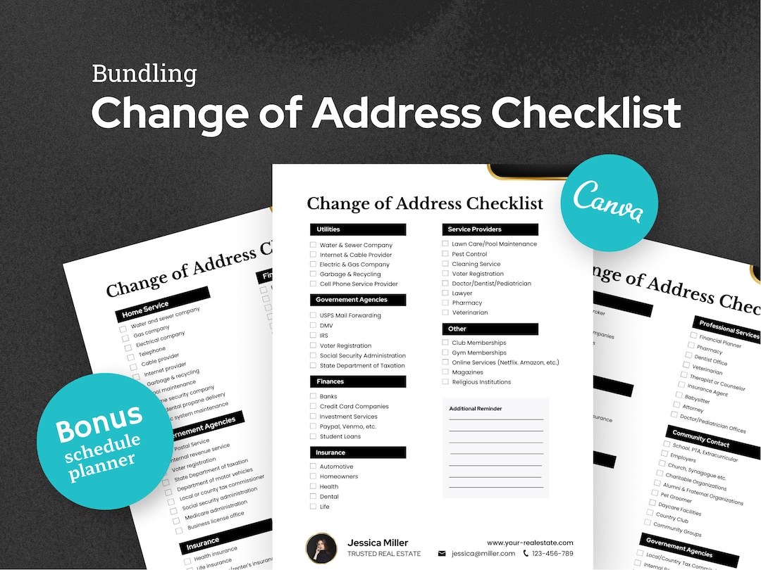 Premium Address Change Checklist Guide, Comprehensive Moving Planner ...