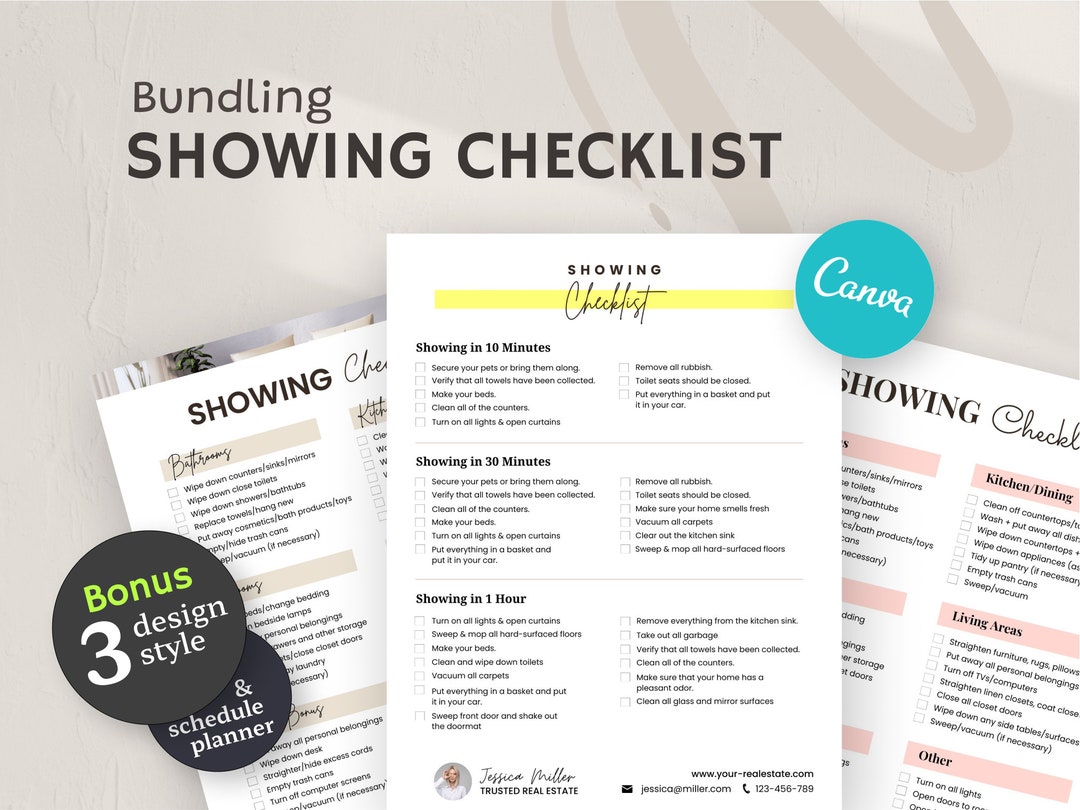 Real Estate Showing Checklist Bundle: Editable Home Prep (canva PDF) - Etsy