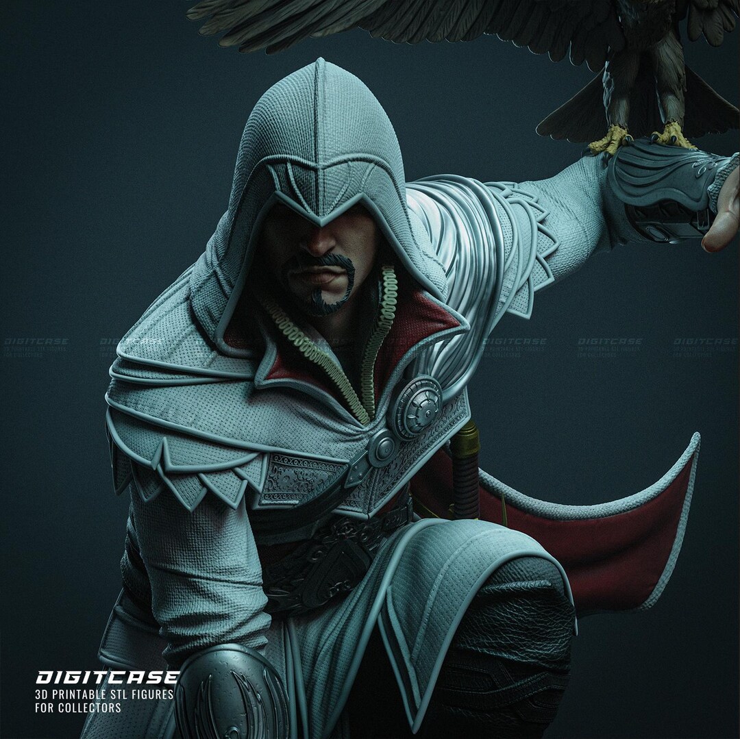 Hooded Assassin STL 3D Print File | Rooftop Pose Figurine With Eagle ...