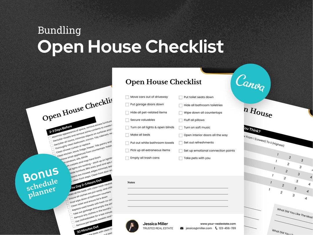 Open House Checklist: Real Estate Agent Marketing, Staging (canva) - Etsy
