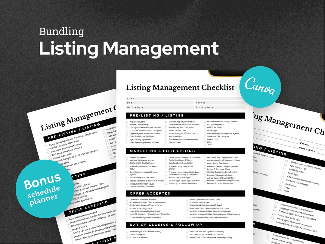 Luxury Real Estate Listing Management Checklist: Canva Editable - Etsy