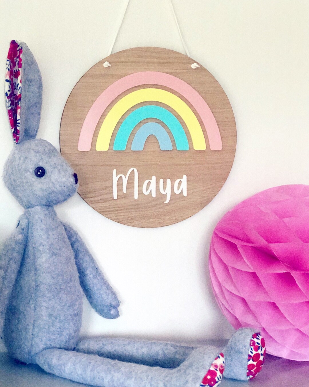 Personalised Wooden Rainbow Plaque, With Pastel Acrylic Rainbow ...