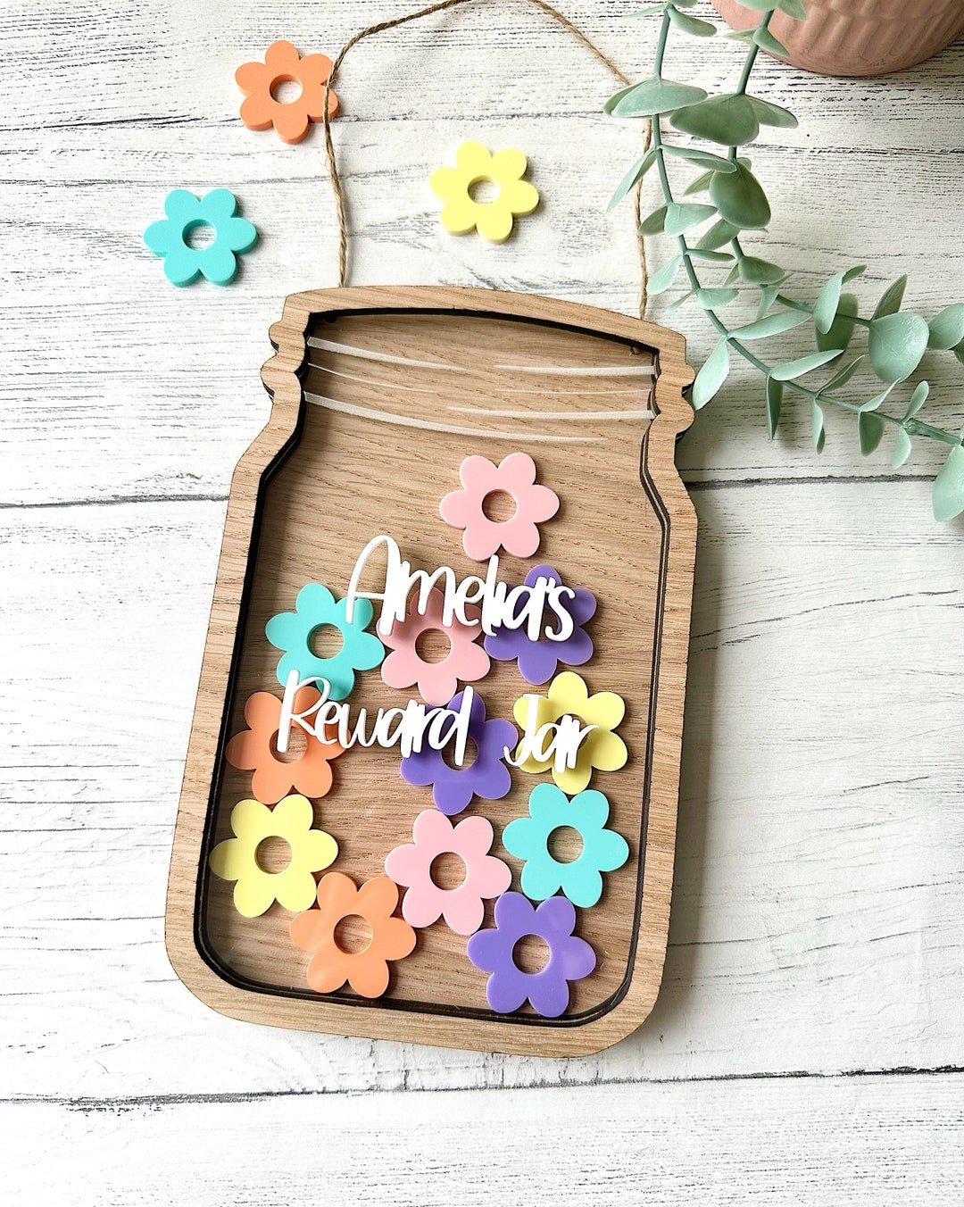 Personalised Reward Jar With Flower Tokens, Reward Chart for Kids ...