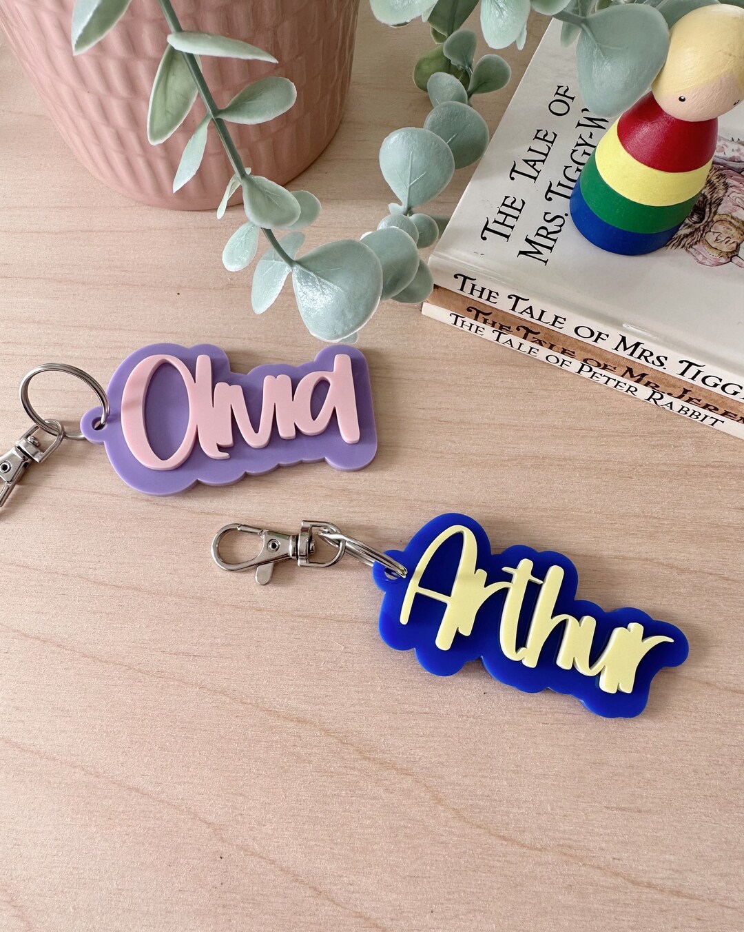 Personalised Name Key Rings, Back to School Book Bag Tags, Acrylic Name ...