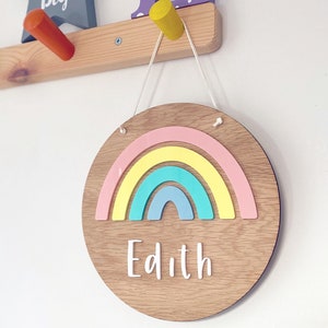 Personalised Wooden Rainbow Plaque, With Pastel Acrylic Rainbow ...