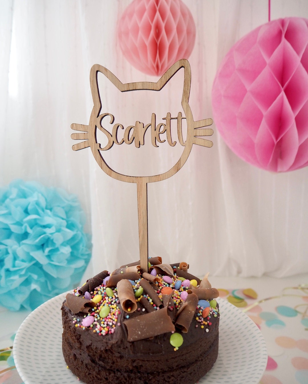 Personalised Wooden Cat Cake Topper - Etsy
