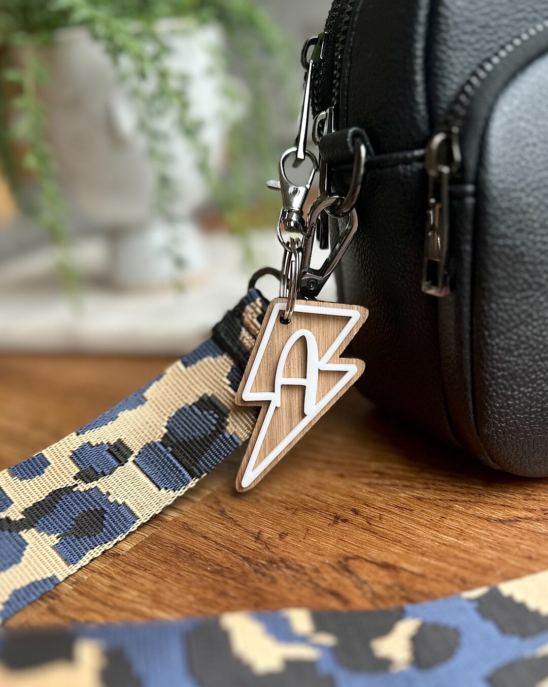 Lightning Bolt Initial Key Ring, Wooden Personalised Key Chain, Bookbag ...