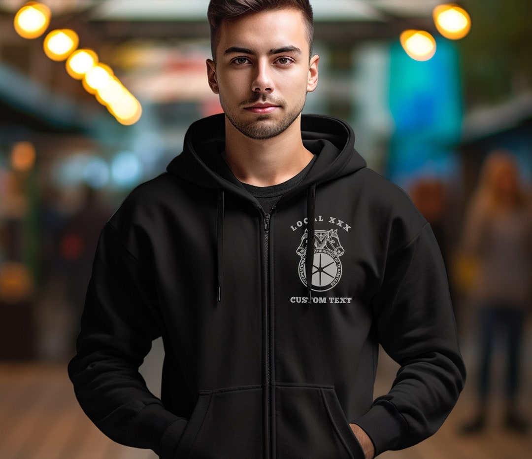 Custom Teamsters Hoodie: Union Member Zip up - Black Sweatshirt - Etsy