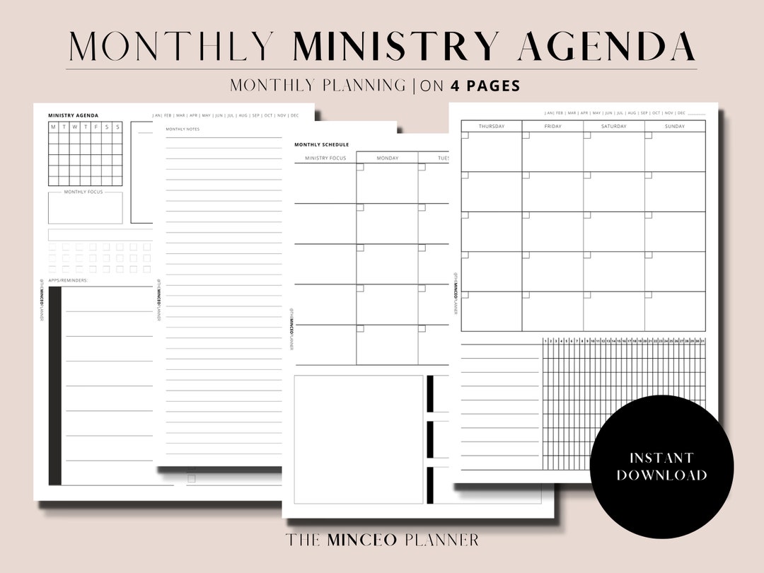 Monthly Ministry Agenda at A Glance With Monthly Tracking, Ministry ...