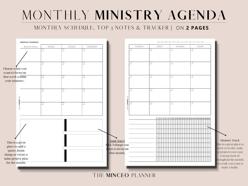 Monthly Ministry Agenda at A Glance With Monthly Tracking, Ministry ...
