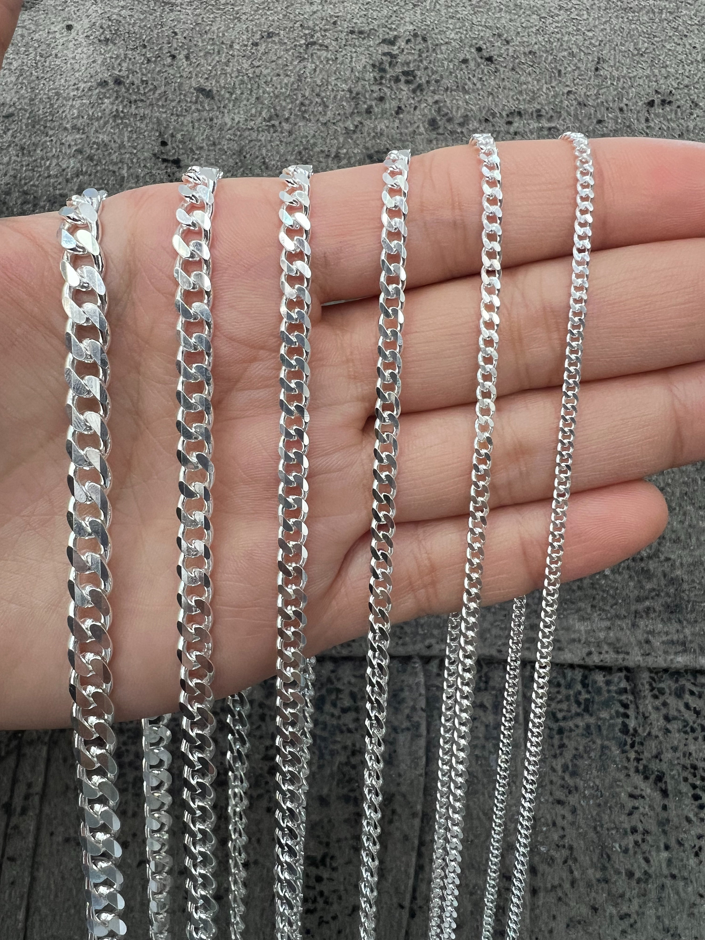 925 Sterling Silver Curb Necklace Chain, Silver Cuba Link Chain ...