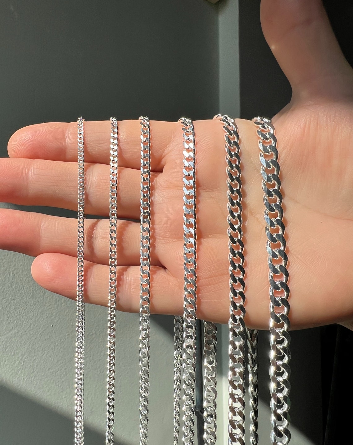 925 Sterling Silver Curb Necklace Chain, Silver Cuba Link Chain ...