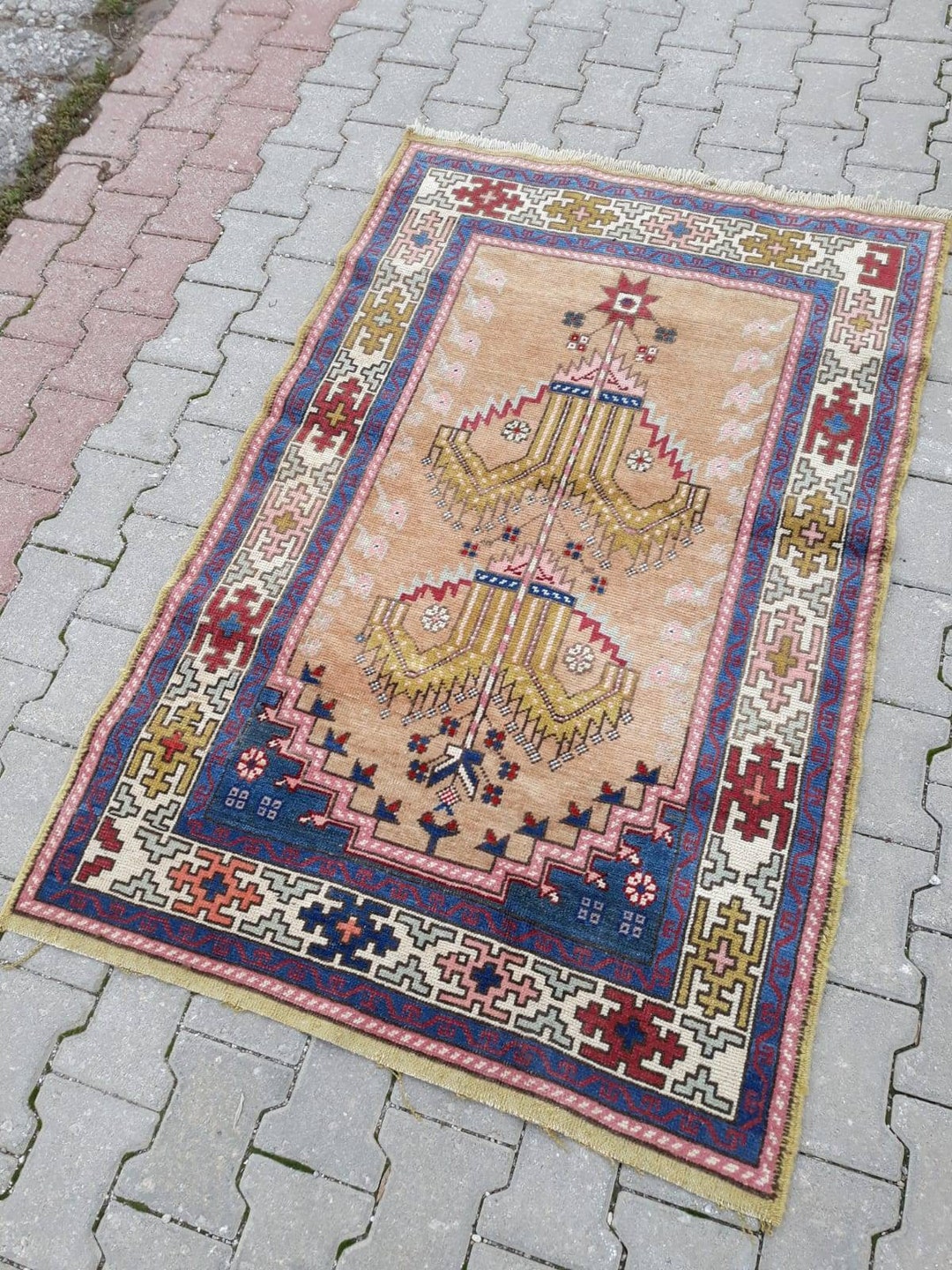 Colorful Geometric Wool Bohemian Rug, Handmade Livingroom Rug, Boho ...