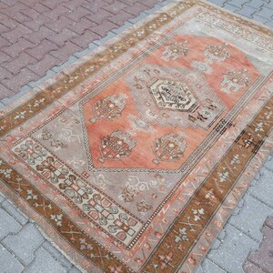 Medallion Vintage Turkish Rug, Low Pile Area Interior Rug, Oushak Decor ...