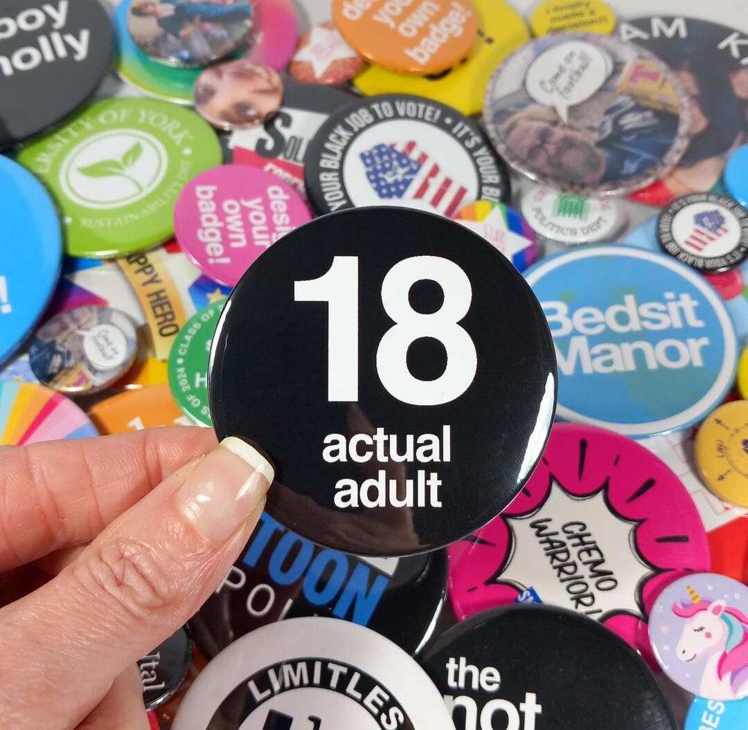 18 - Actual Adult Button Badge - Etsy