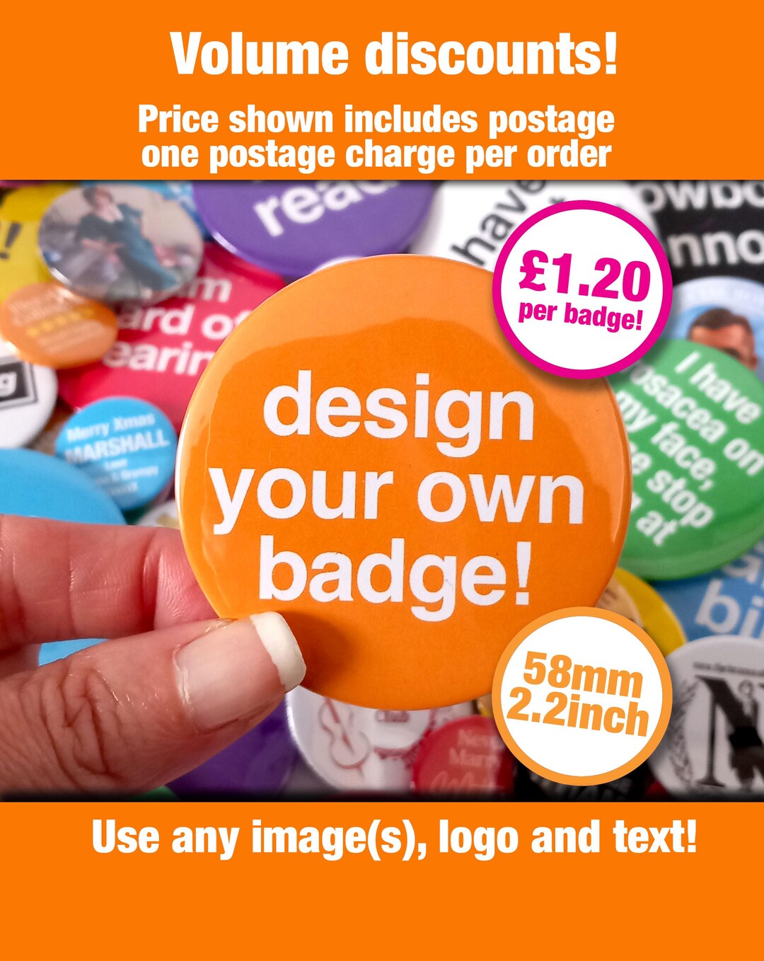 58mm Design Your Own Badge • Personalised Badges With Text, Pictures or ...