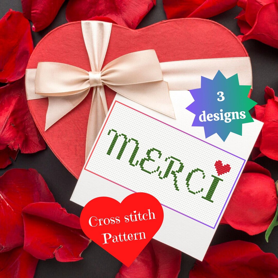 Merci Cross Stitch Pattern Thank You Card Cross Stitch Pattern 3 ...