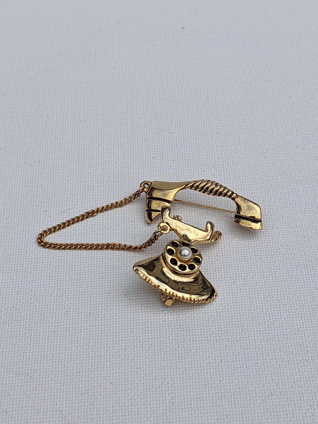 Amazing Vintage Brooch Telephone and Receiver Brooch Gold Tone Ornate ...