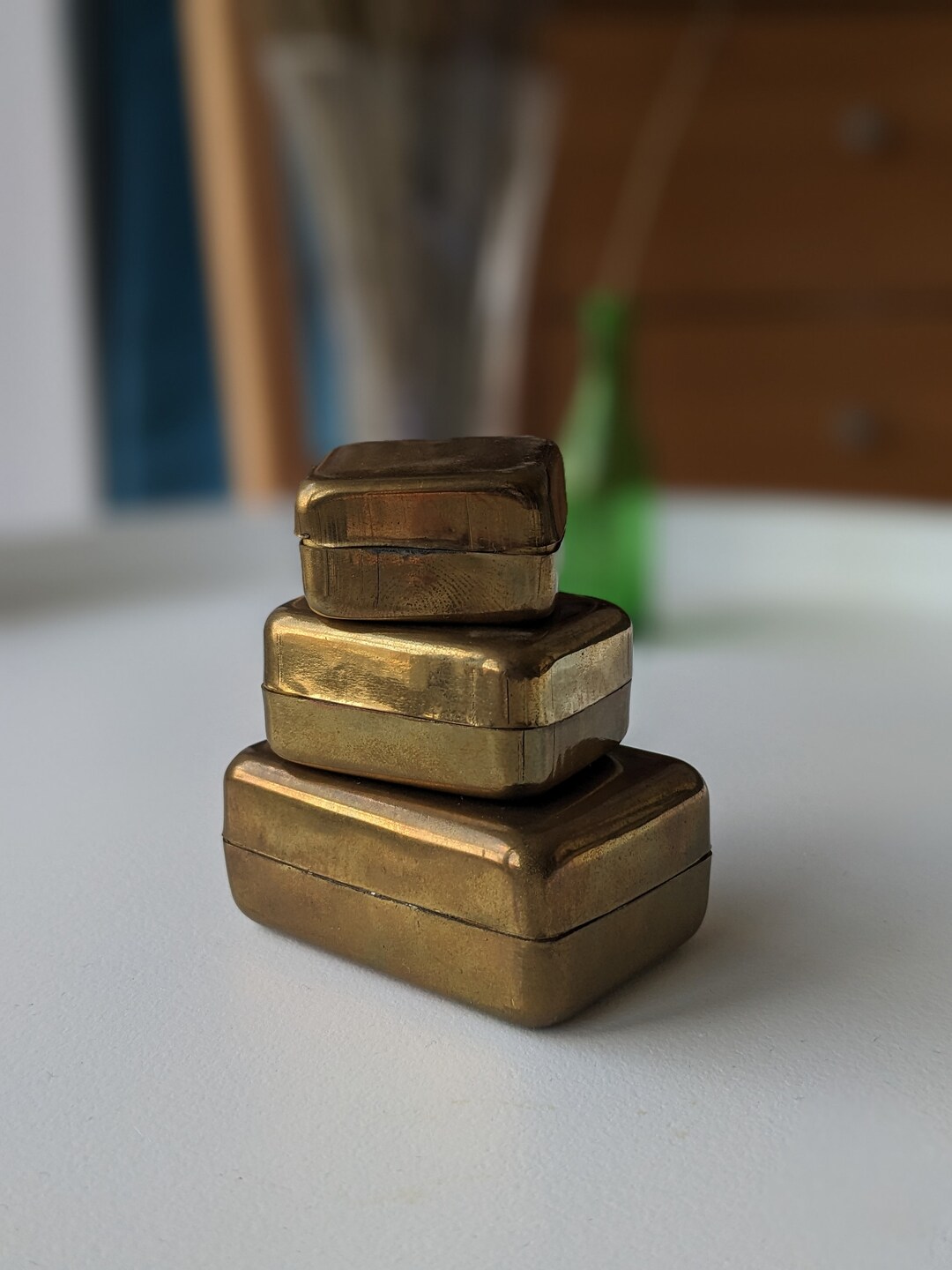 Vintage Metal Stacking Boxes Set of 3 Large Medium and Small Boxes Bait ...