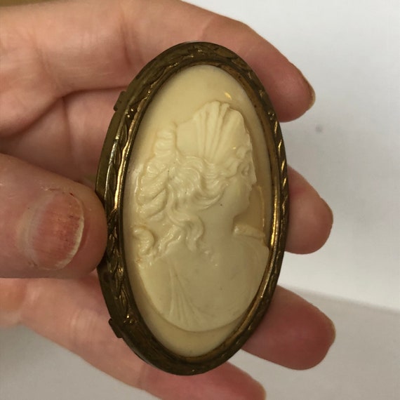 SALE Antique Celluloid Cameo Brooch old plastic cameo… - Gem