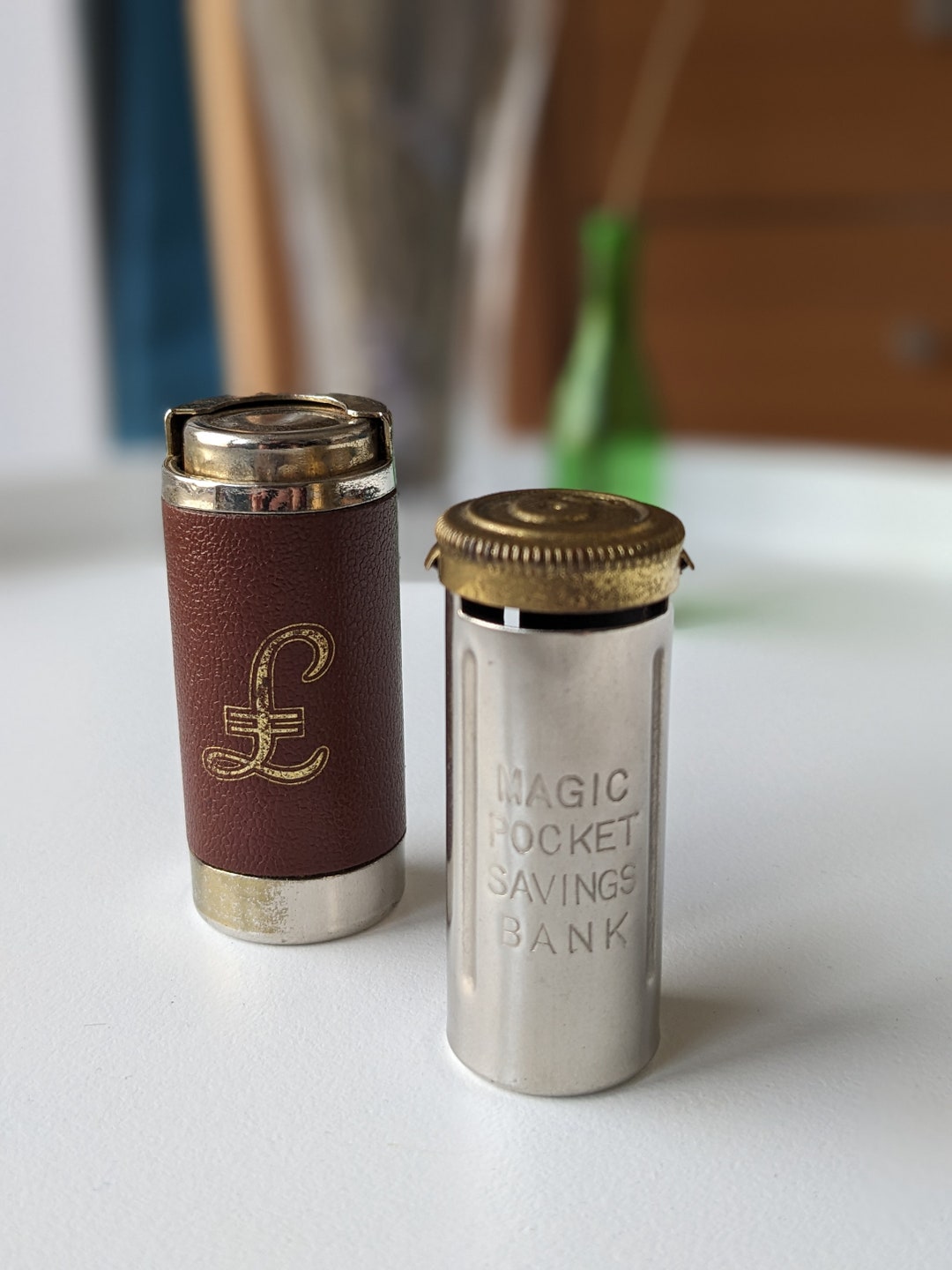 Rare Vintage Coin Savers Bundle Leather 1 Pound Coin Bank Holder Made ...