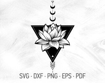 Lotus Sternum Tattoo SVG Cricut Cut Files Unalome Lotus & | Etsy