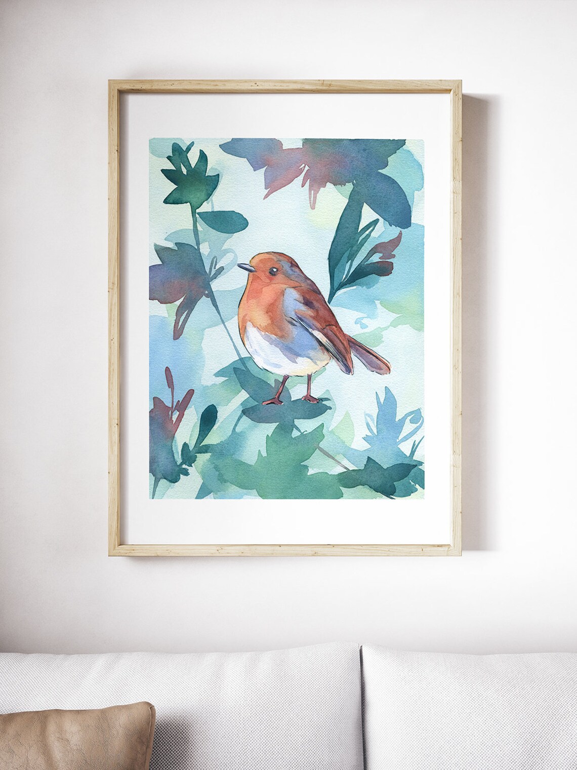 Red Robin fine art print. Watercolor painting of garden birds. | Etsy