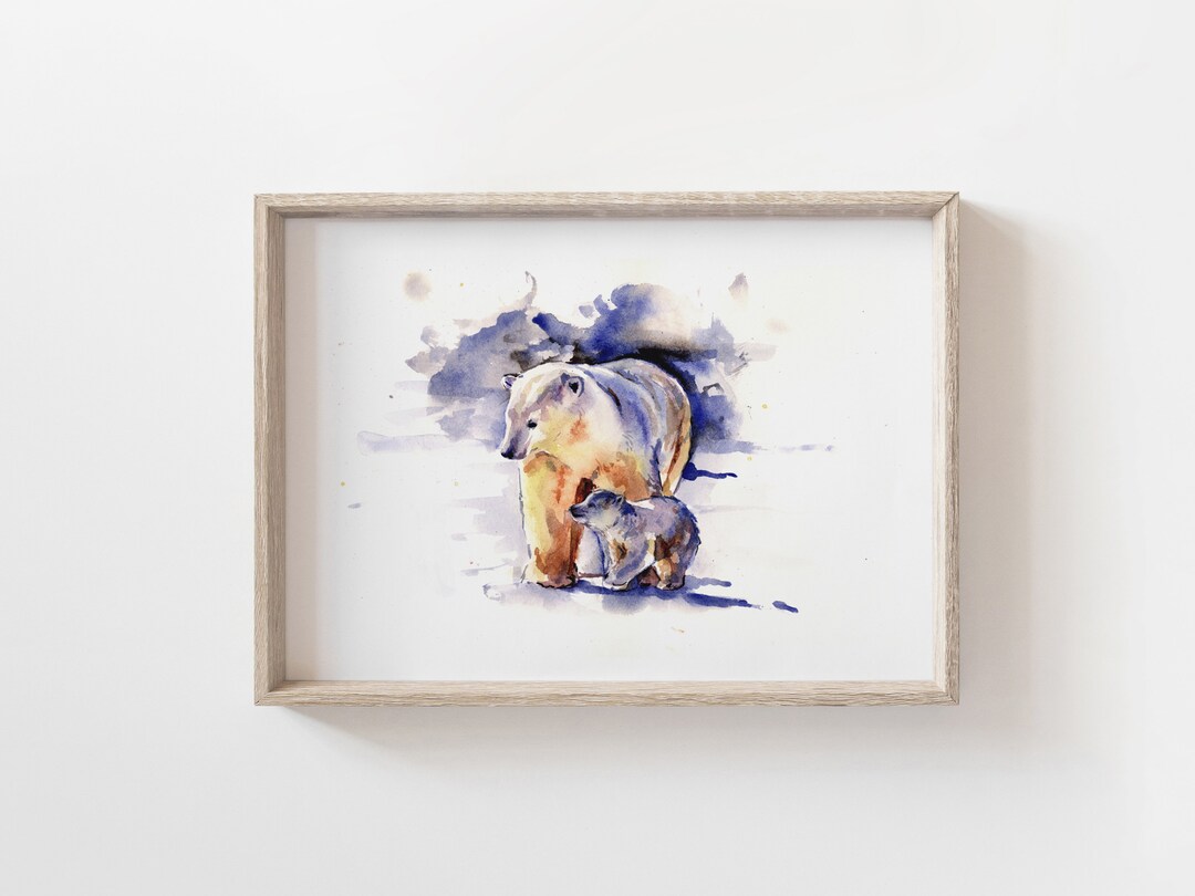 Polar Bears Watercolor Painting Print - Mother and Child Illustration ...