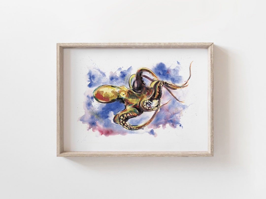 KRAKEN ART PRINT, Giant Octopus Art, Watercolor Painting - Etsy