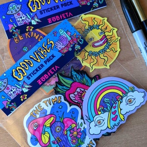 Groovy Surreal Vinyl Sticker Pack | Good Vibes Tropical Psychedelic ...