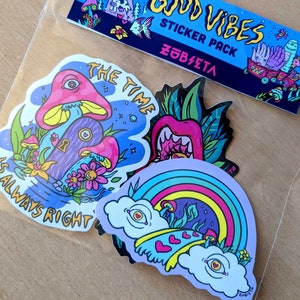 Groovy Surreal Vinyl Sticker Pack | Good Vibes Tropical Psychedelic ...