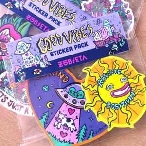 Groovy Surreal Vinyl Sticker Pack | Good Vibes Tropical Psychedelic ...